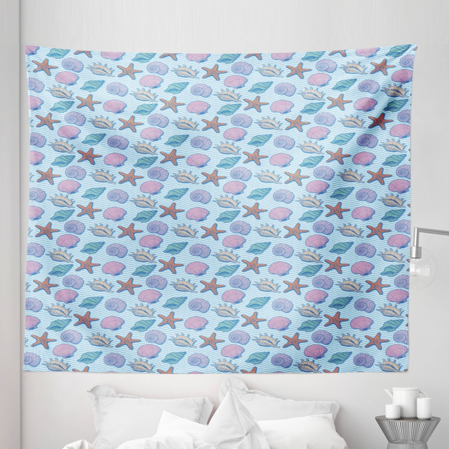 Shells Tapestry, Crustaceans Concept of Sketched and Hatched Drawn Form ...