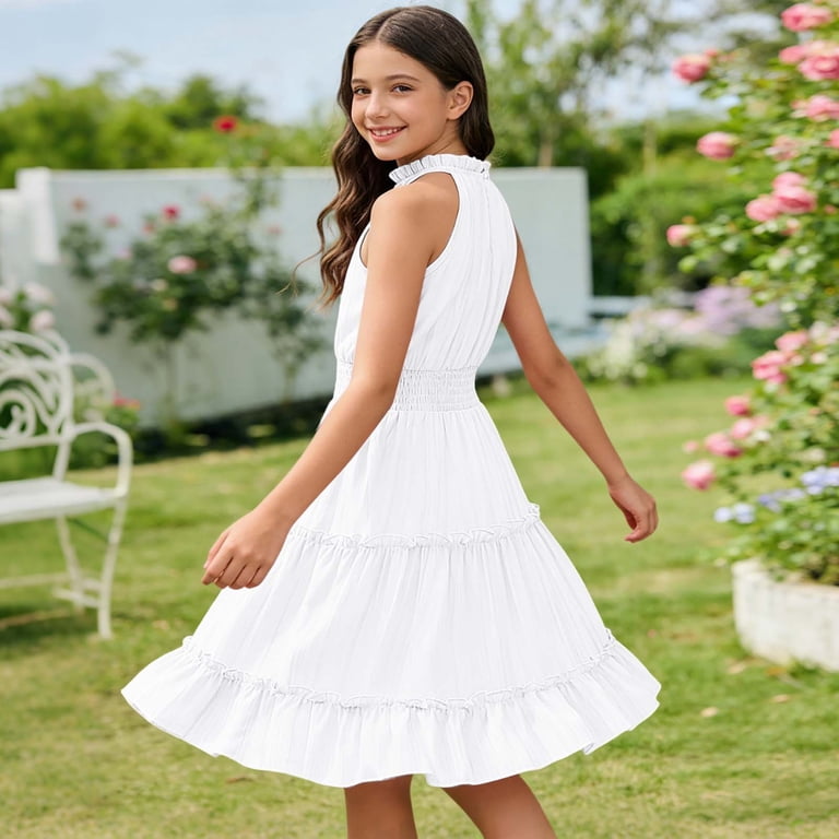 Kureaily Girls Halter Neck Tiered Ruffle Dress Smocked Waist Summer ...