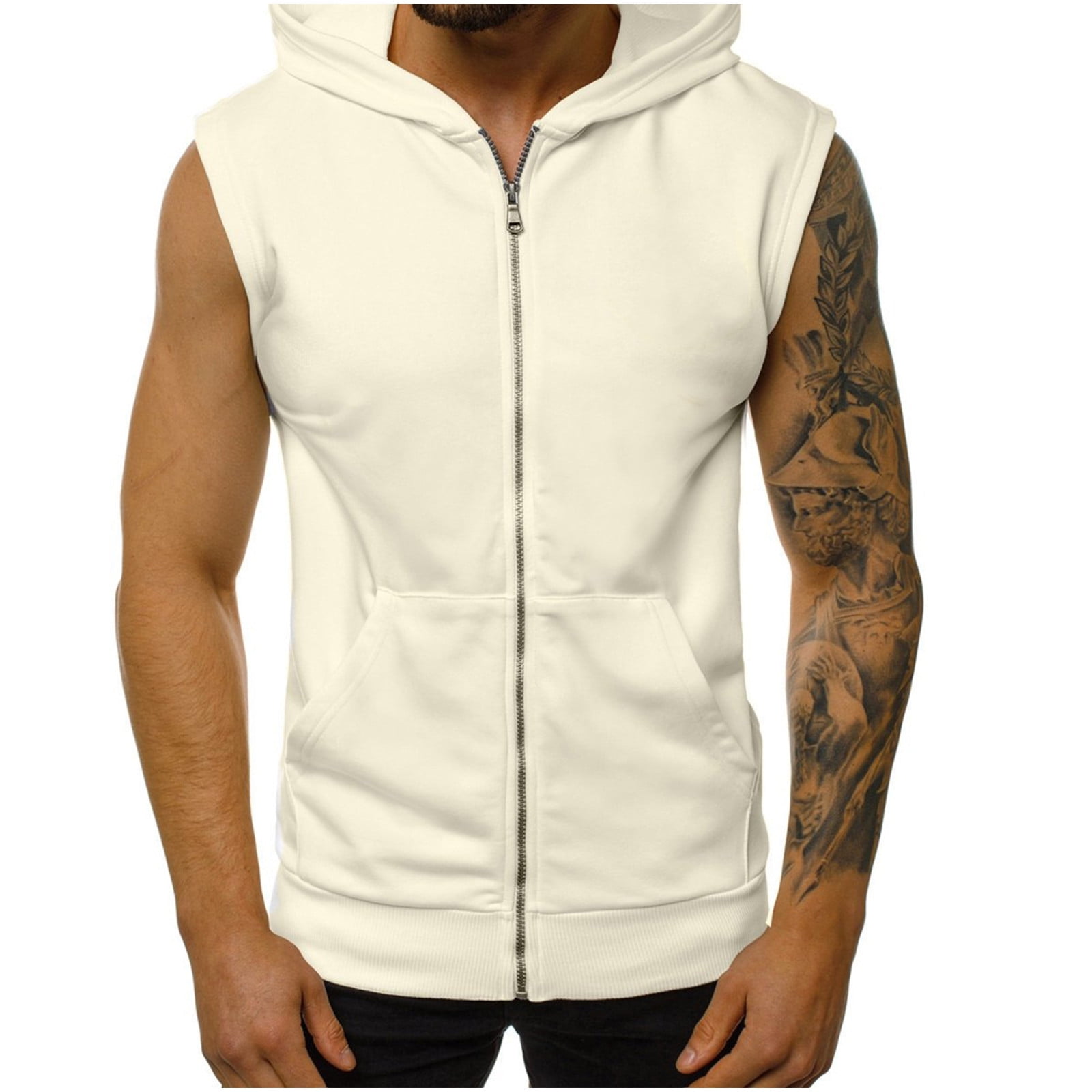 Click here for Plebaso Mens Zip-Up Hooded Tank Tops Sleeveless Gy... prices