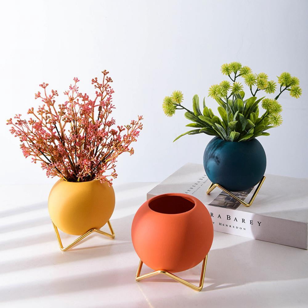 Ball-shaped Ceramic Vase with Wrought Iron Frame Base Holder - Walmart.com