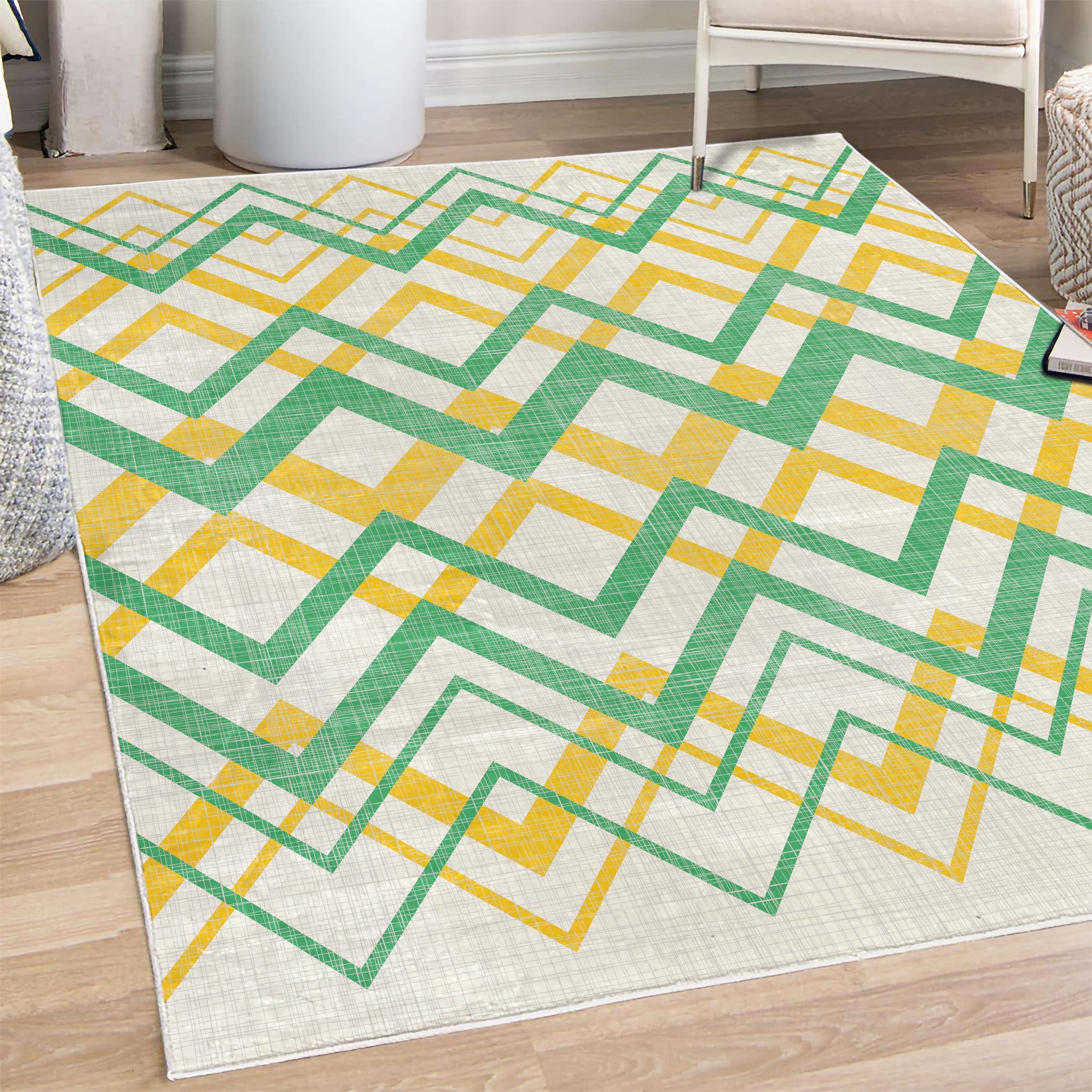 Chevron Decorative Rug, Vintage Overlapping Zigzag Lines Thin and Thick ...