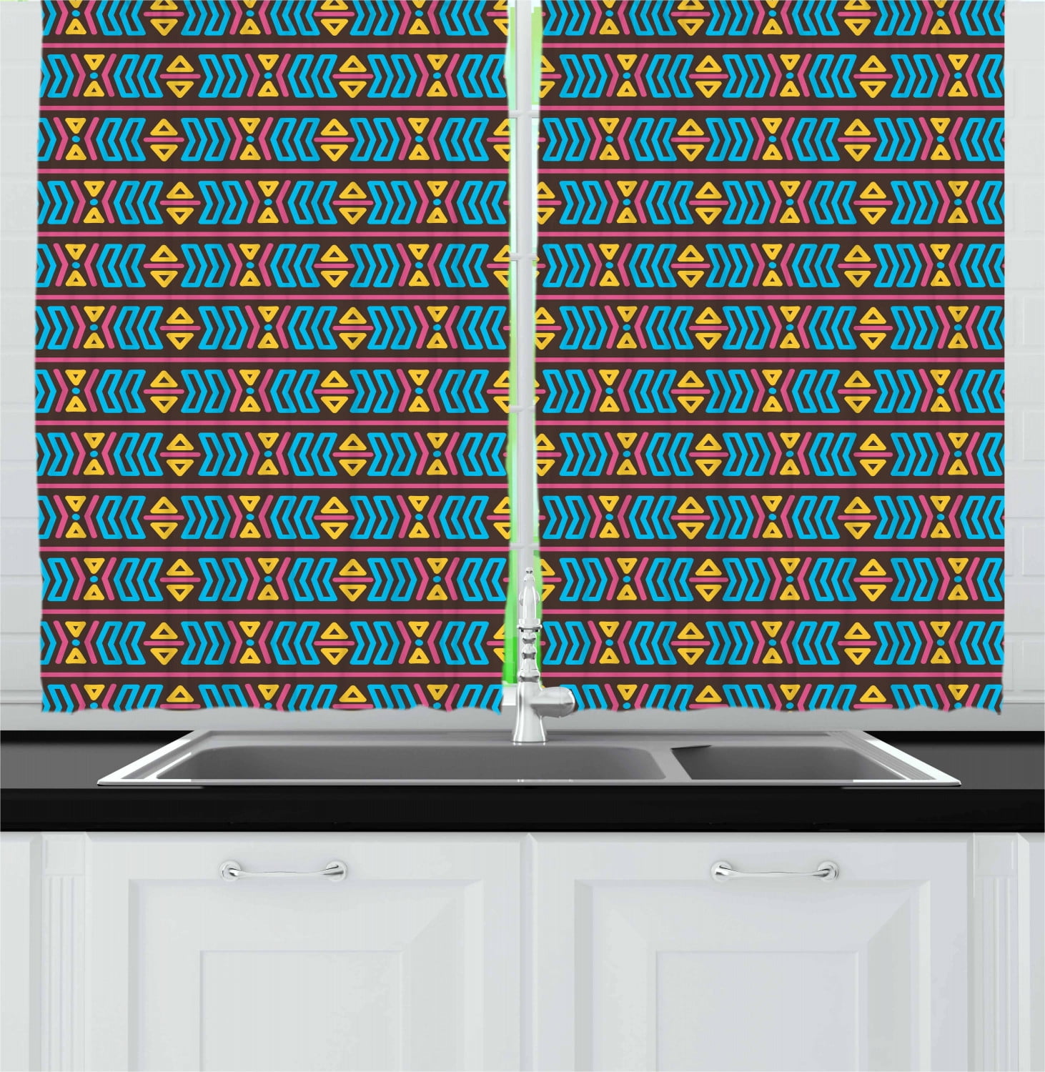 Aztec Curtains 2 Panels Set, Tribal Motif Pattern with Indigenous ...