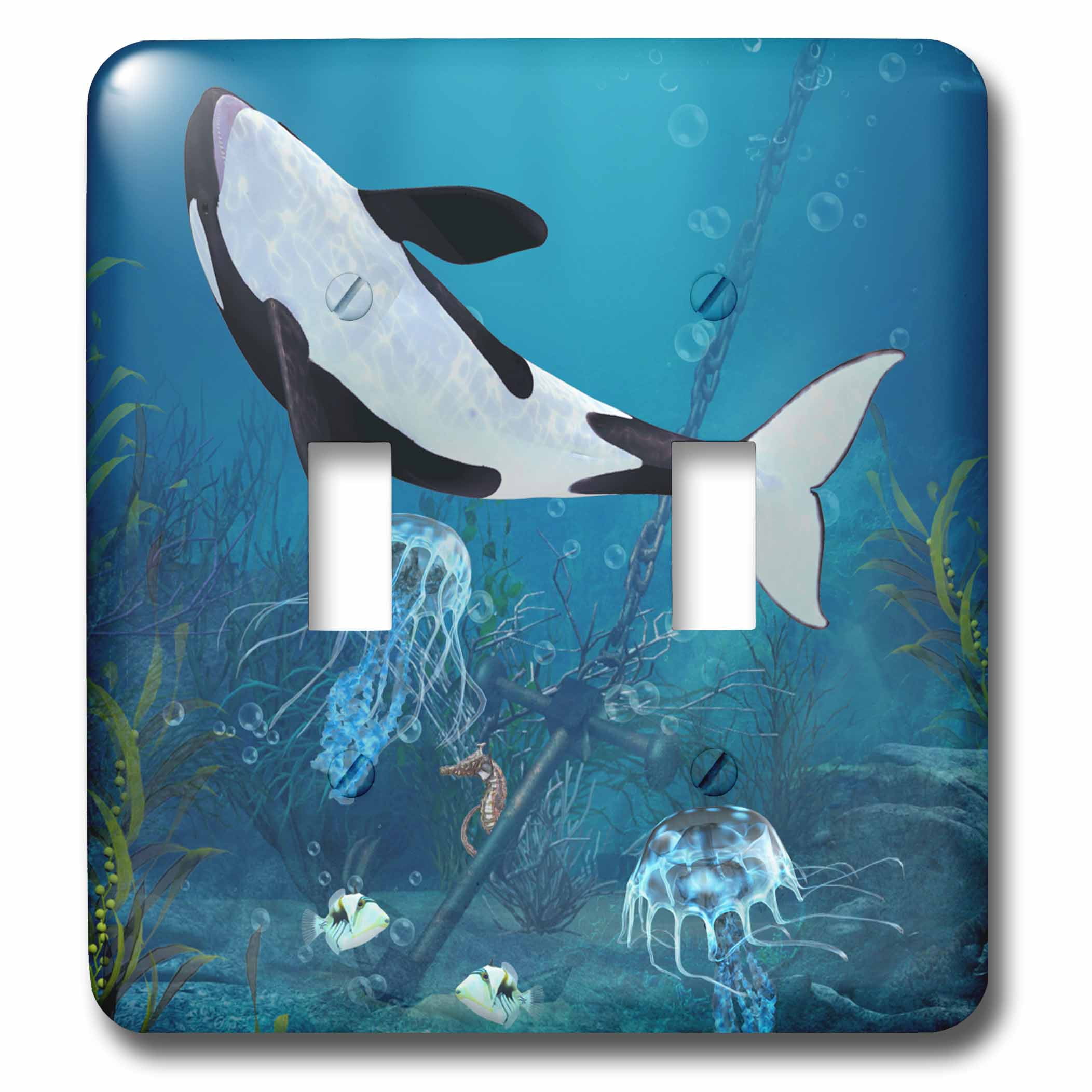 Underwater scene with orca fishes and jellyfish double toggle switch ...