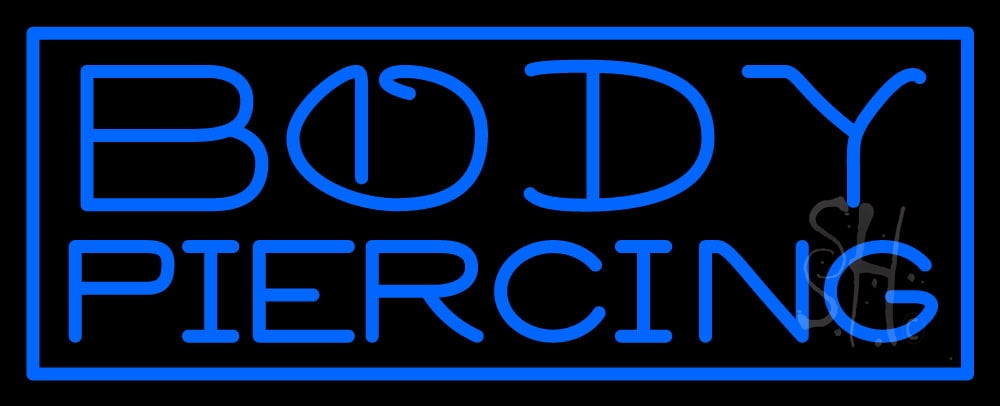 Blue Body Piercing LED Neon Sign 13" Tall x 32" Wide - inches Black ...