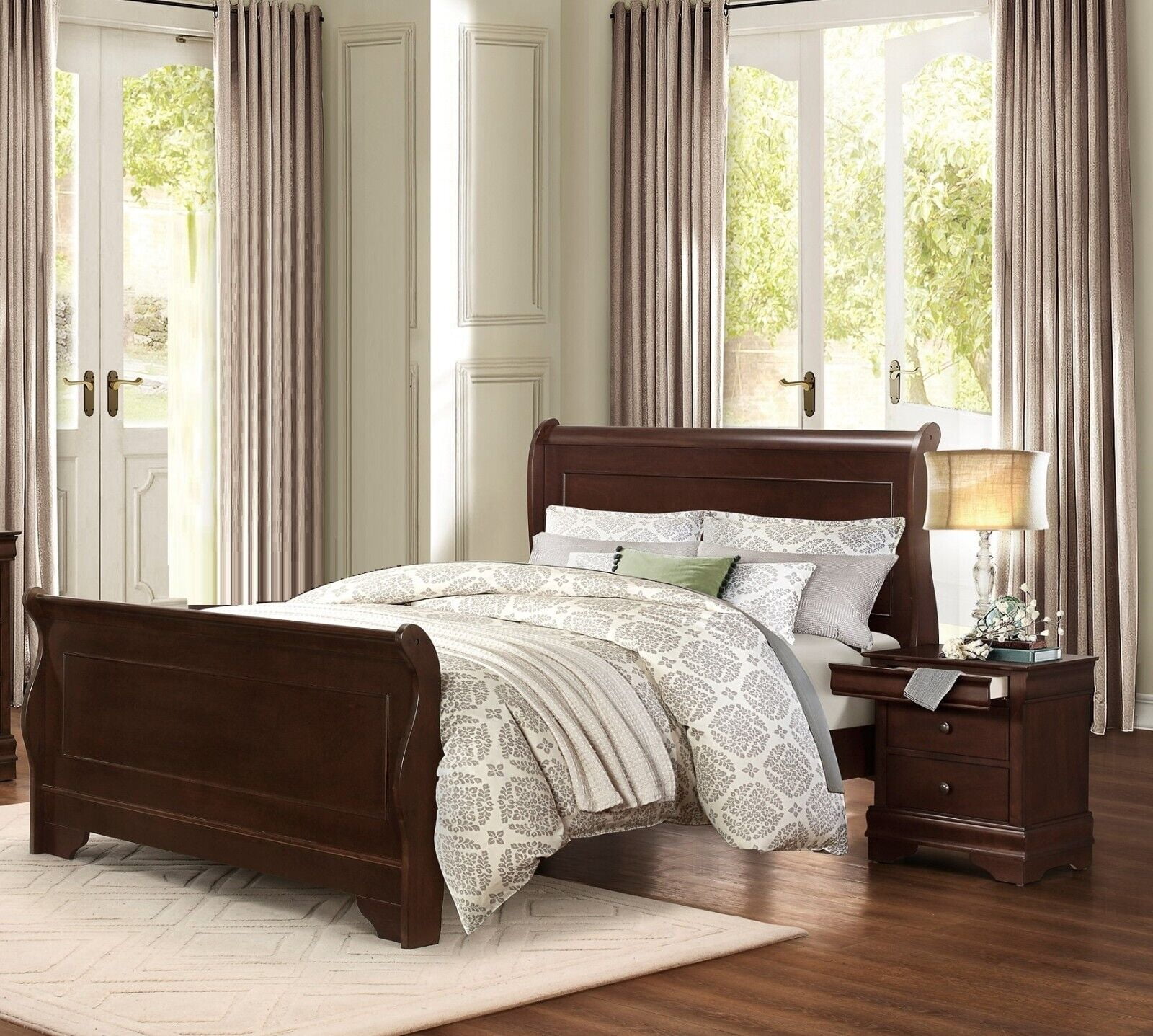 Wooden Furniture 3pc Bedroom Cal-King Bed and 2x Nightstand Set Classic ...