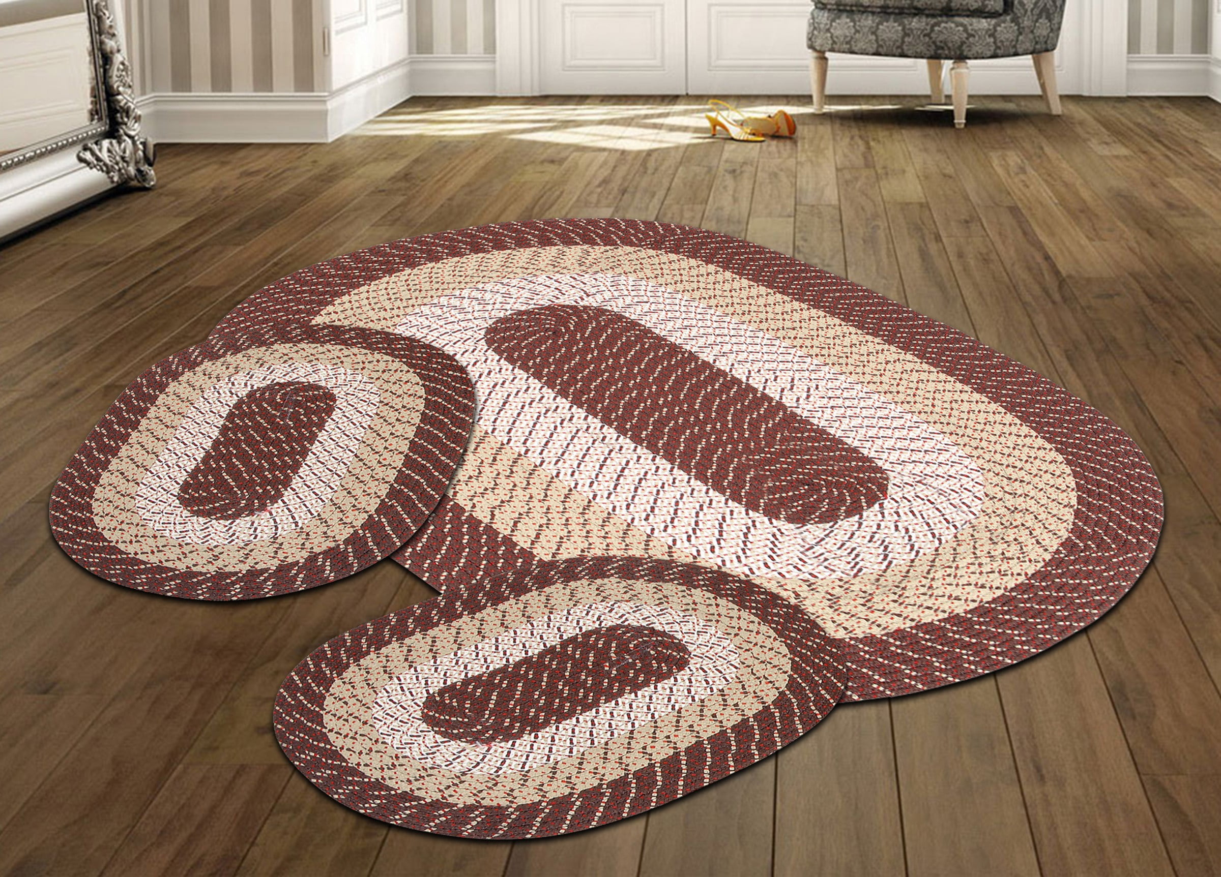 Better Trends Country Braided Rug 3PC Set Brown Striped 20 X 30 3