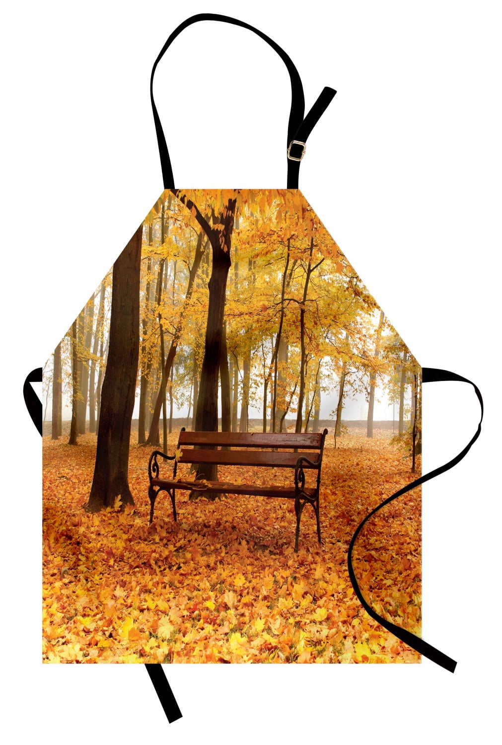 Rustic Apron Rustic Bench in Golden Pale Autumn Park Mist Day November ...