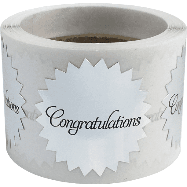 Congratulations Stickers Metallic Silver Seals 1 Inch 100 Adhesive ...