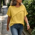 AHTJRT Cotton Linen Short Sleeve Shirts for Women Ripped Fringe Crew ...