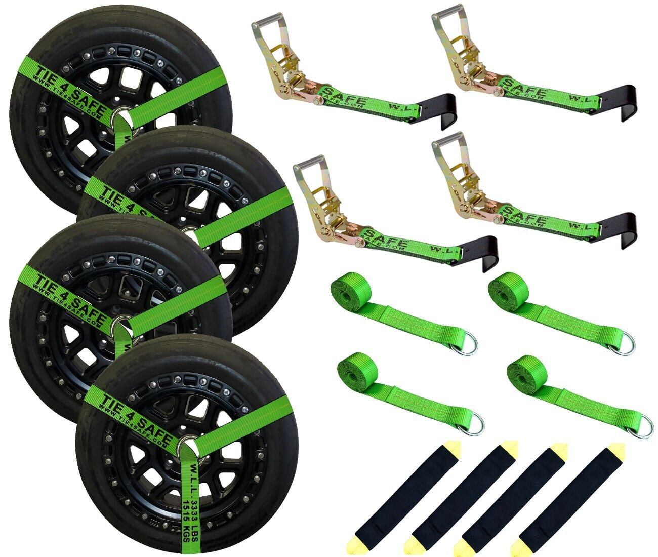 Mega Cargo Control USA 4 Pack 2" x 10' Side Mount Wheel Net Tie Down w ...