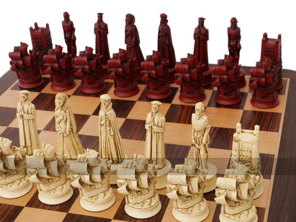 Berkeley Chess Elizabethan Ornamental Chess Set (cream and red, board ...