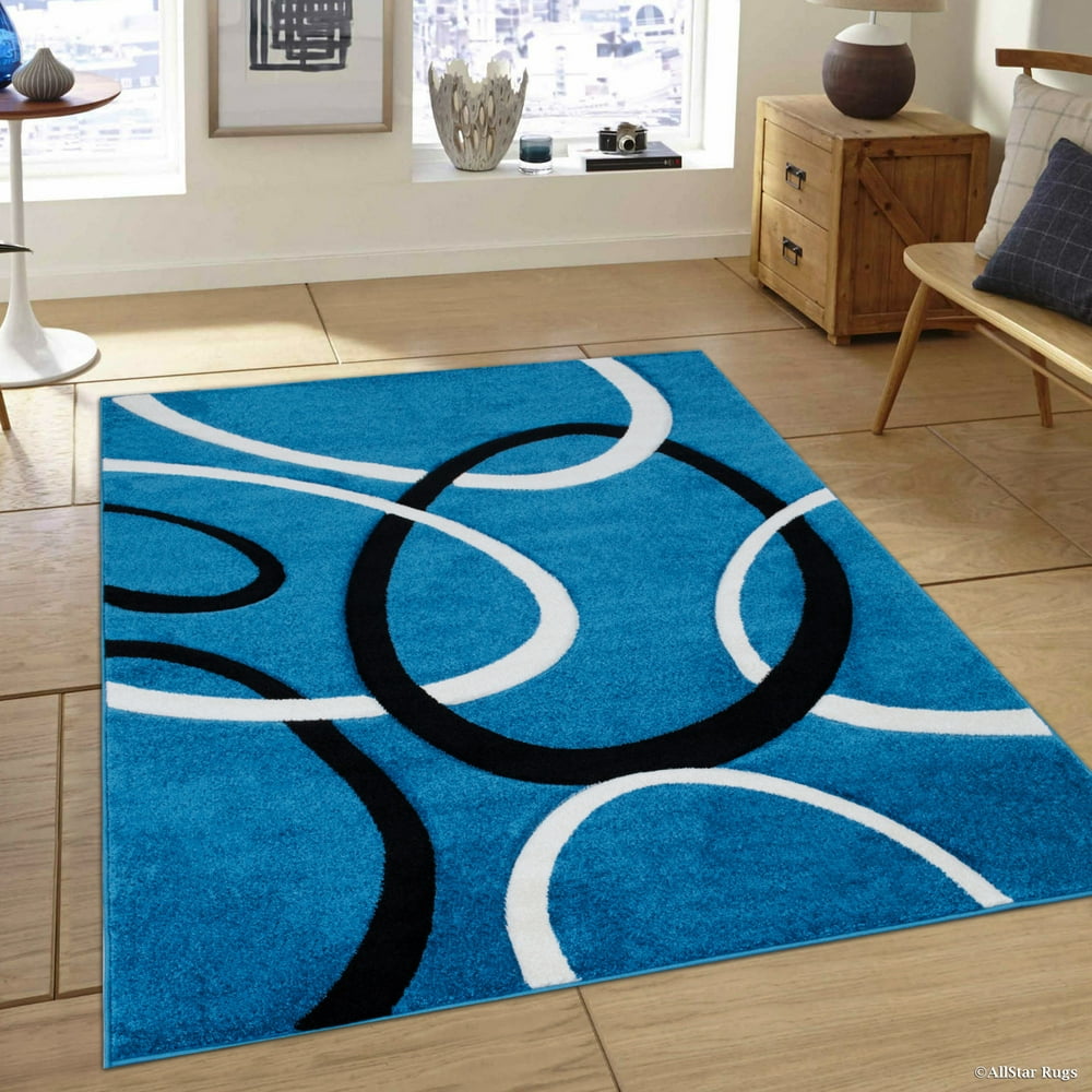 Blue Allstar Floral Design Modern Geometric Area Rug (7' 9" x 10' 5 ...