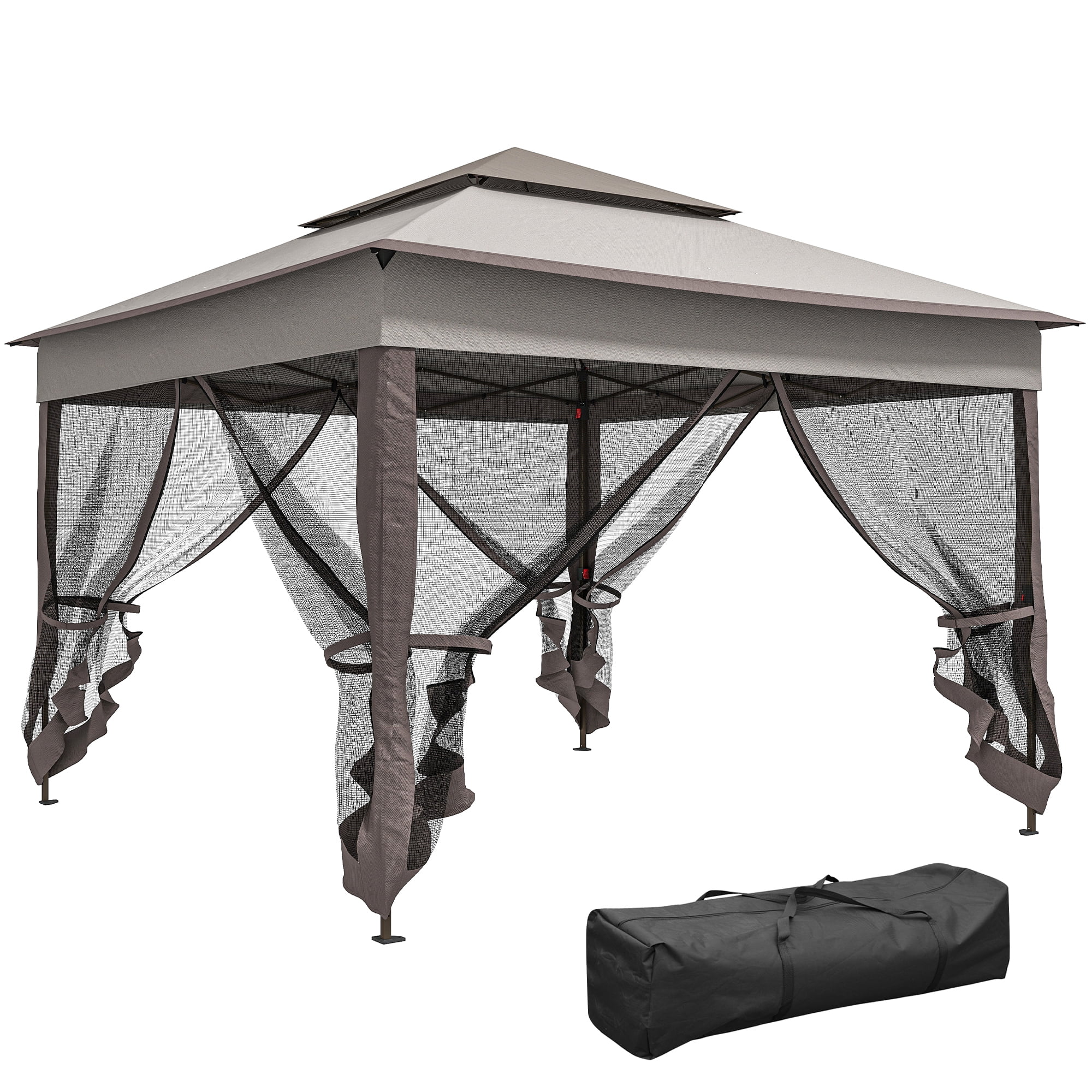 11'x11' Pop Up Canopy 2-Tier Soft Top Gazebo w/ Mesh Netting, Grey ...