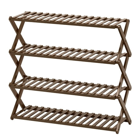 iKayaa Solid Bamboo Shoe Rack Foldable Freestanding Shoe Shelf ...