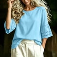BADHUB Blouse Top for Women 3/4 Length Sleeve Crewneck Pullover Top ...