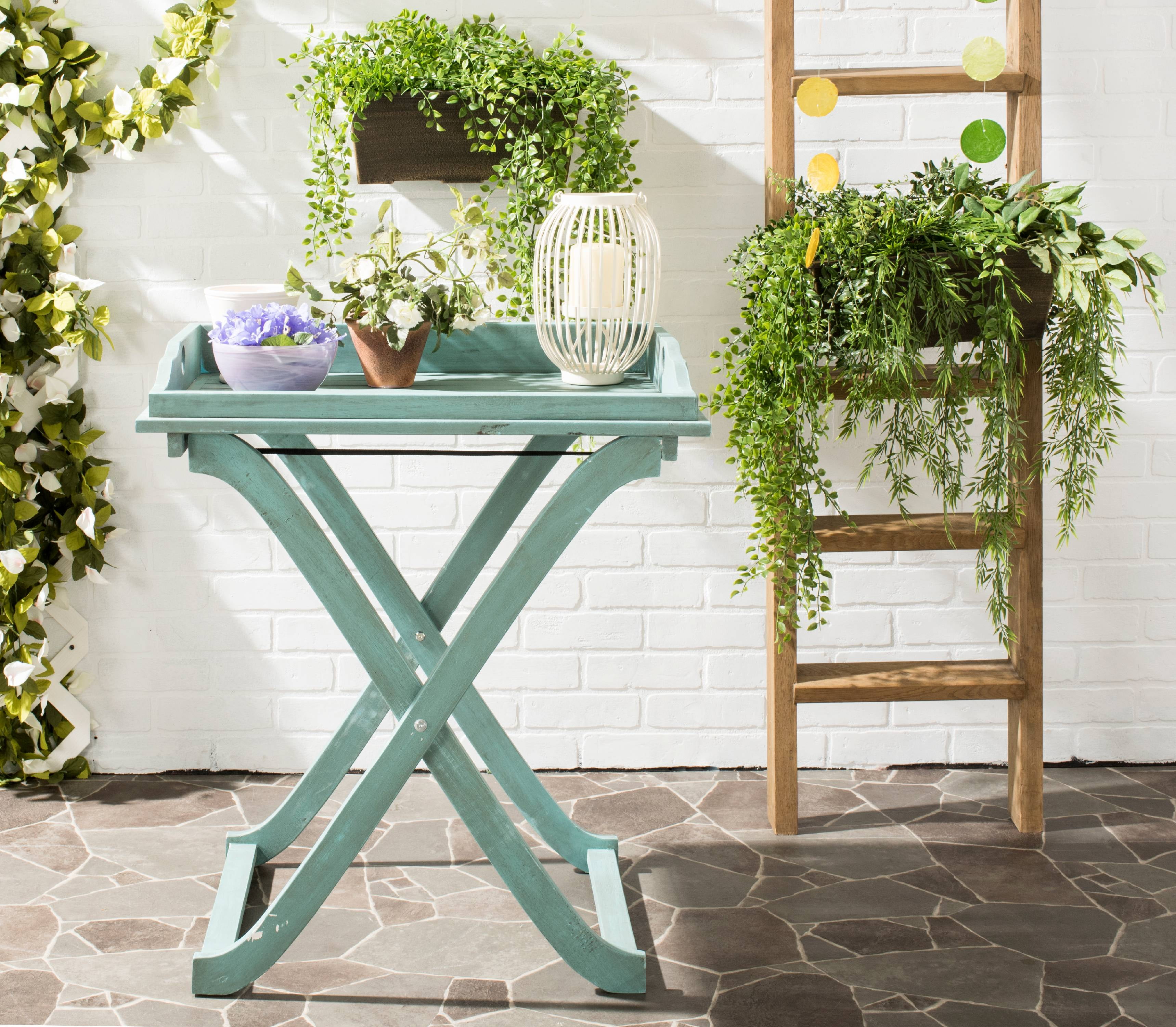 Safavieh Covina Outdoor Tray Table w/ Removable Top - Rustic Blue ...