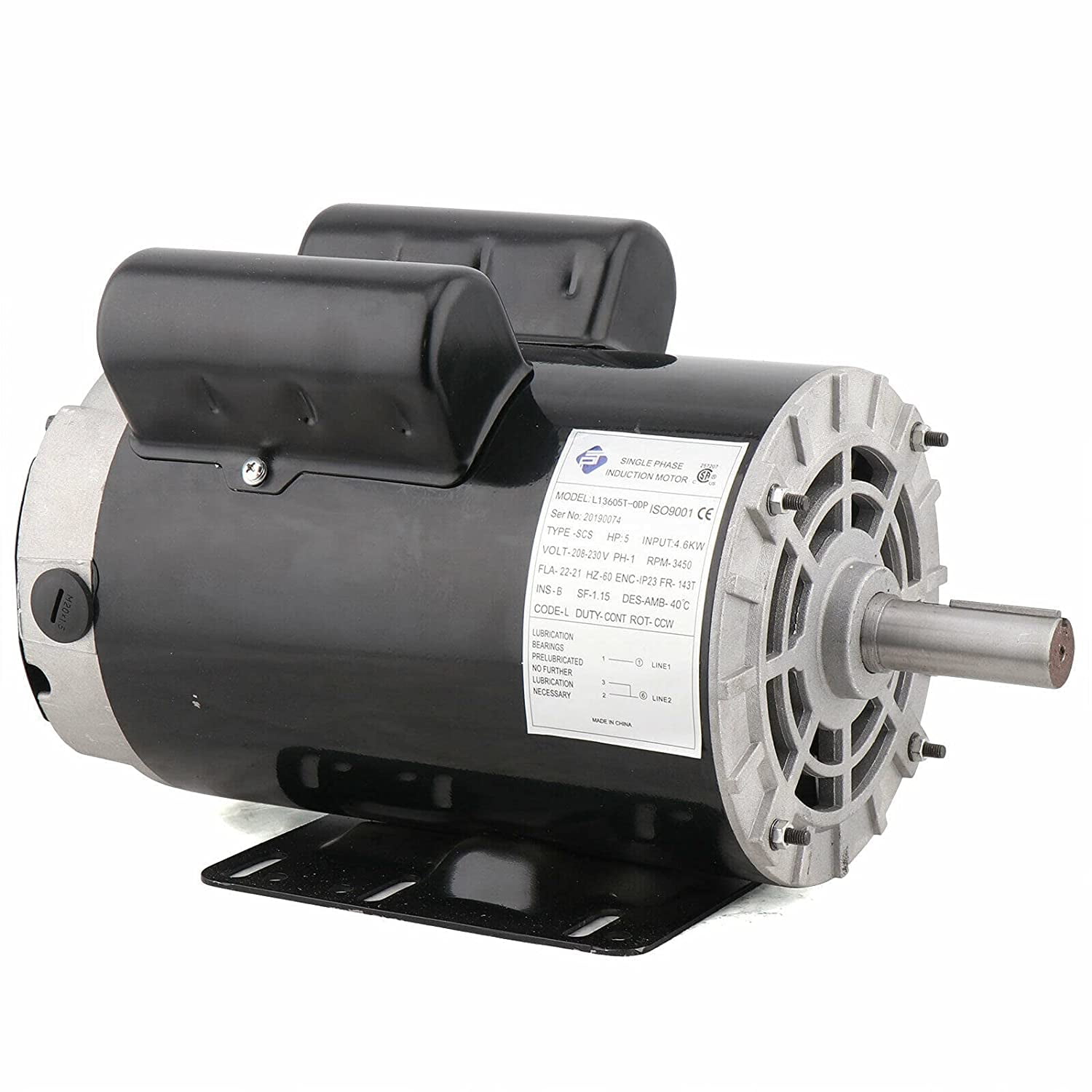 5HP Single Phase 143/5T Frame Electric Air Compressor Electric Motor 7/ ...