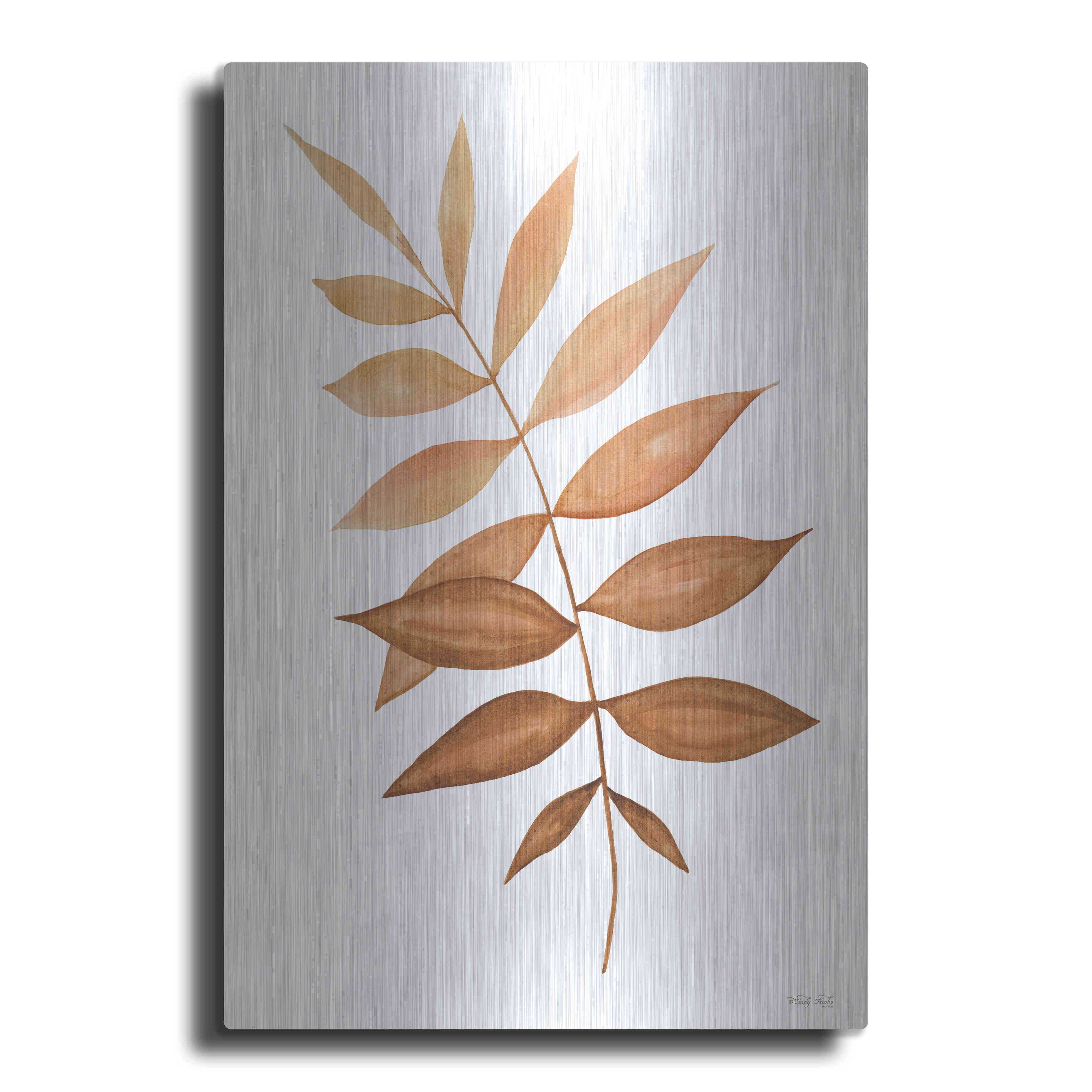 Luxe Metal Art 'Fall Leaf Stem II' by Cindy Jacobs, Metal Wall Art, 12 ...