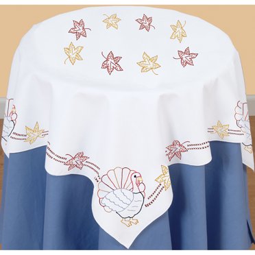 Jack Dempsey Stamped White Perle Edge Table Topper 35" x 35", Starburst ...