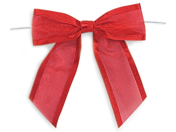 Pack of 12, Solid Red Pre-Tied Sheer Bows Organza w/Satin Edge 1.5 ...