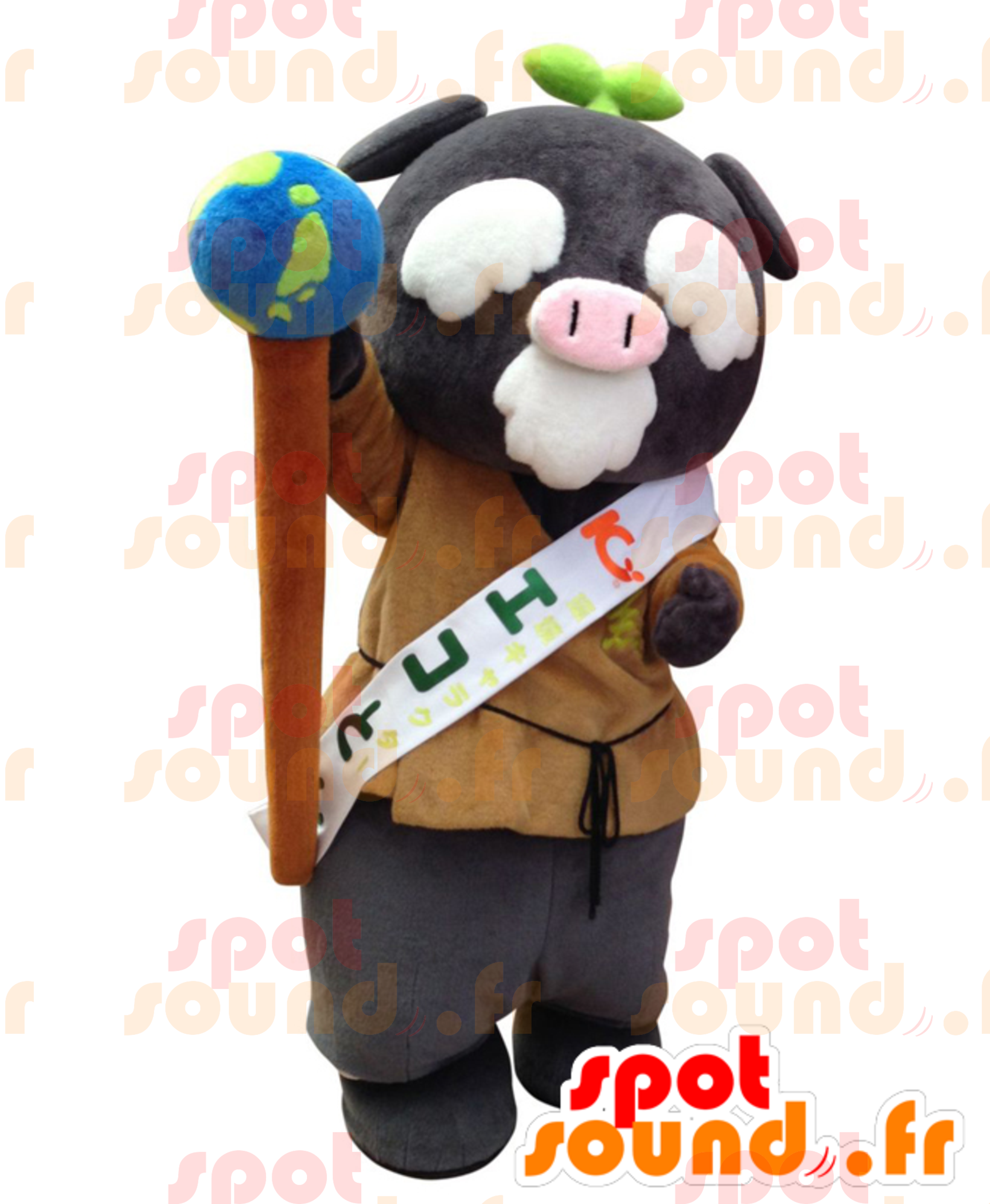 SPOTSOUND mascot of Ecoton, gray pig, old man with a world map - Walmart.com
