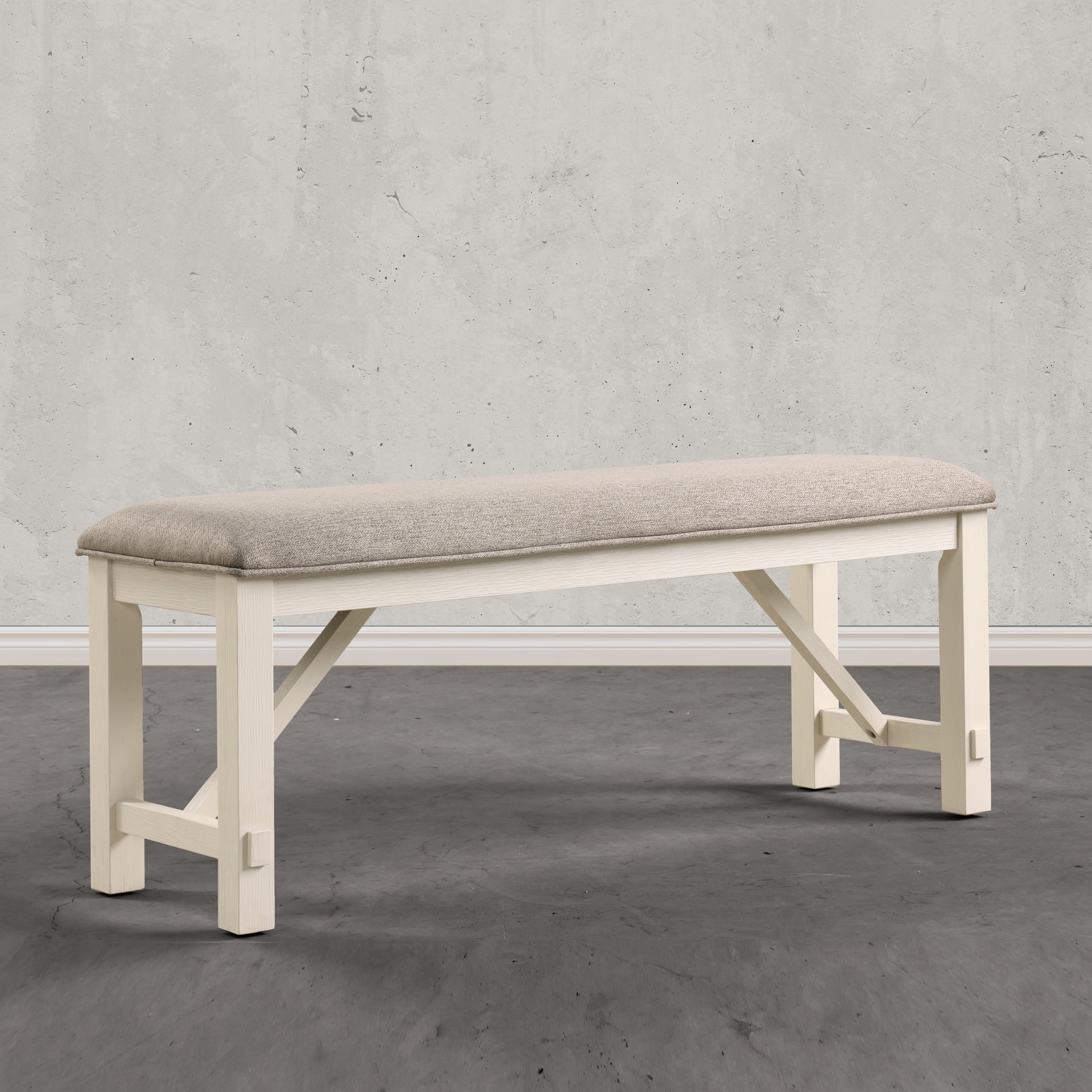 Roundhill Furniture Fasena Off White Solid Wood Upholstered Bench, Gray ...