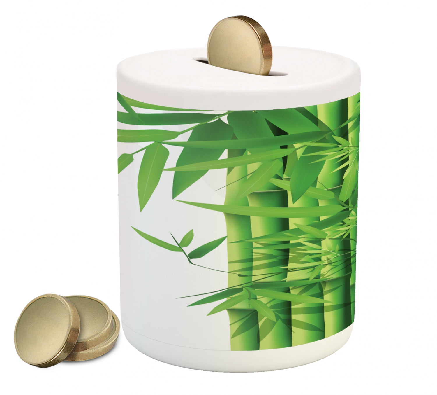 Bamboo Print Piggy Bank, Modern Image of Fresh Bamboo Stems Leaves with ...