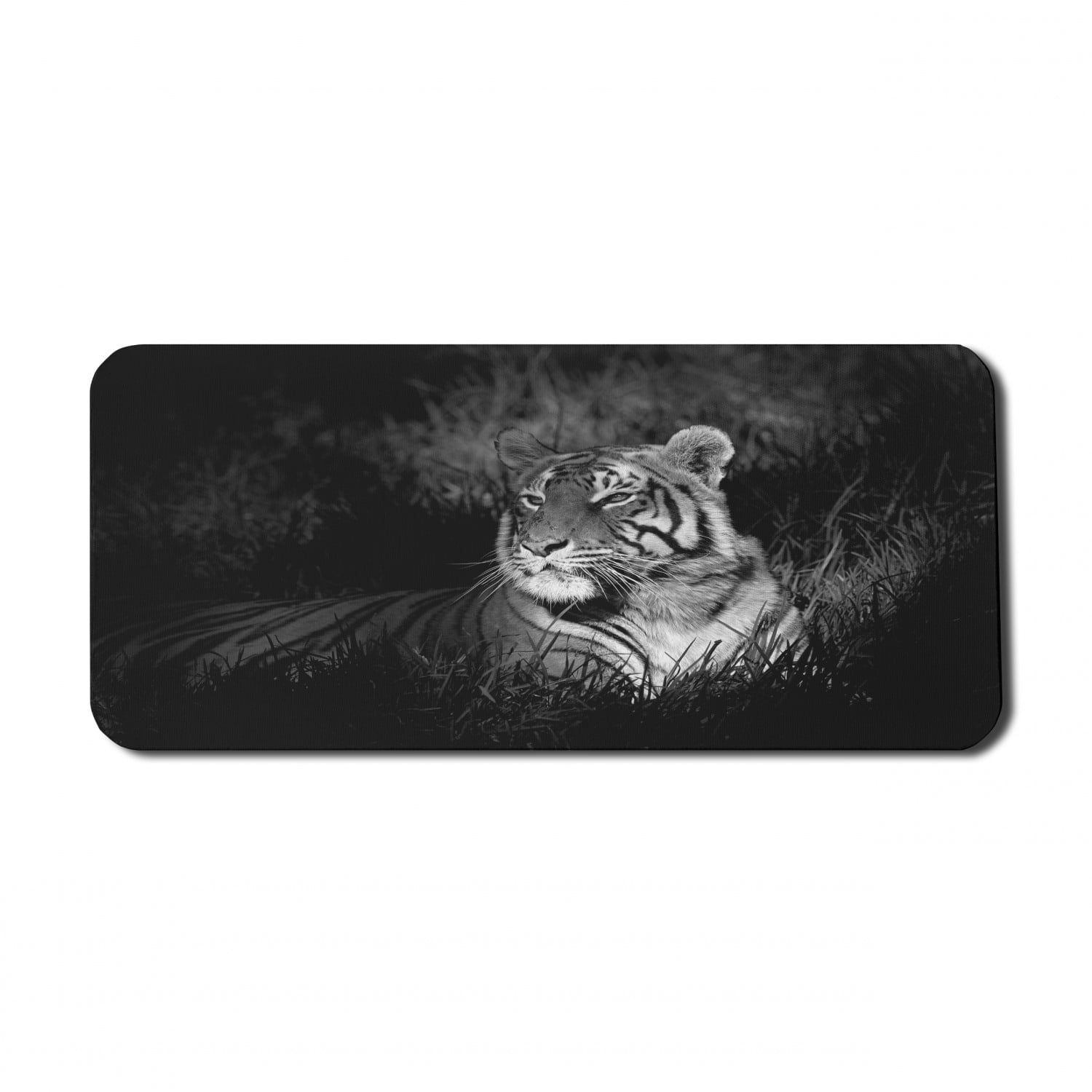 Black and White Computer Mouse Pad, Bengal Tiger Lying in the Grass ...