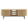 Media TV Stand Console Table, Brown Oak, Wood, Metal Steel, Oval ...