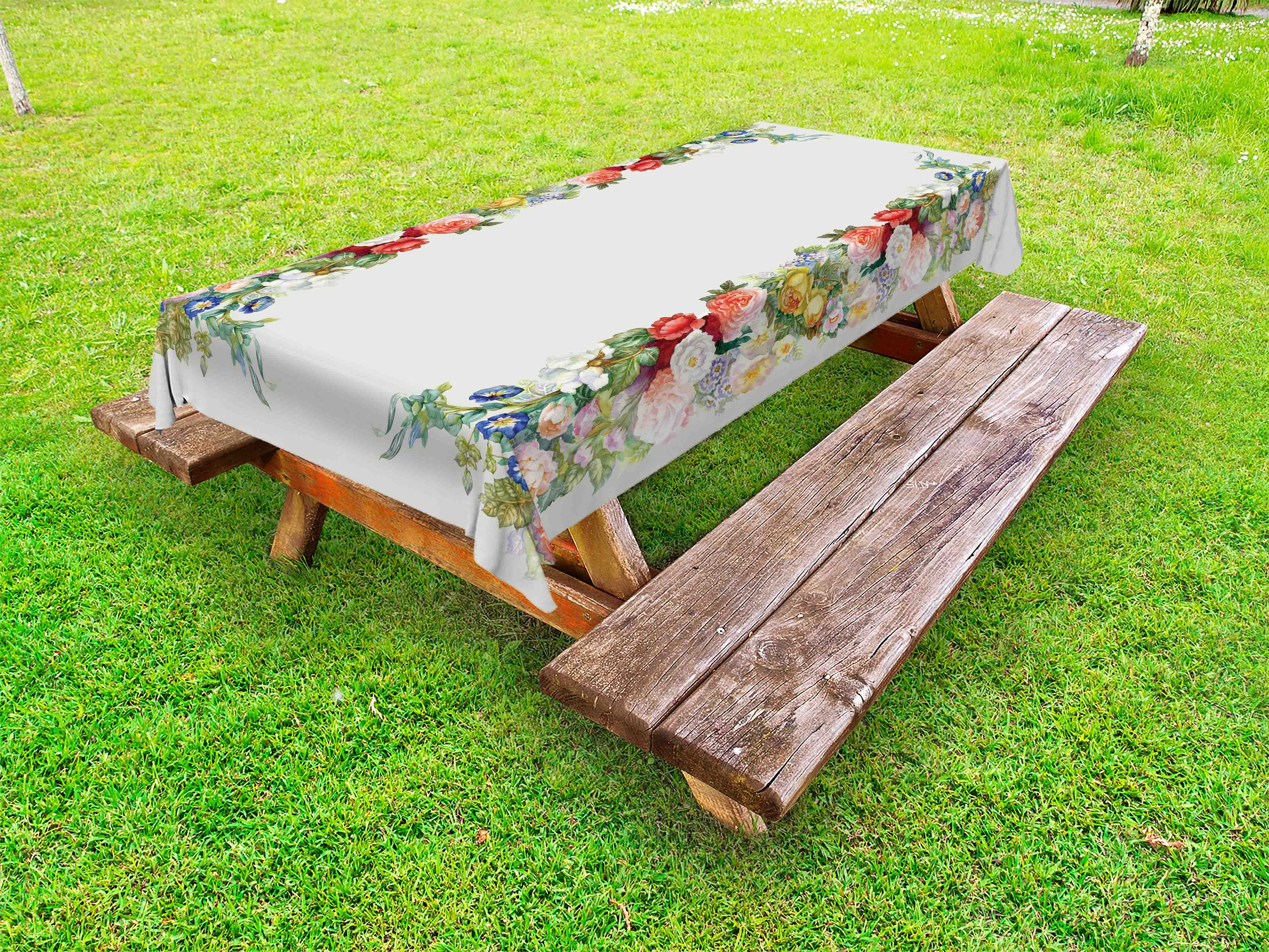 Victorian Outdoor Tablecloth, Rose Garland Pastel Tones Jasmine ...