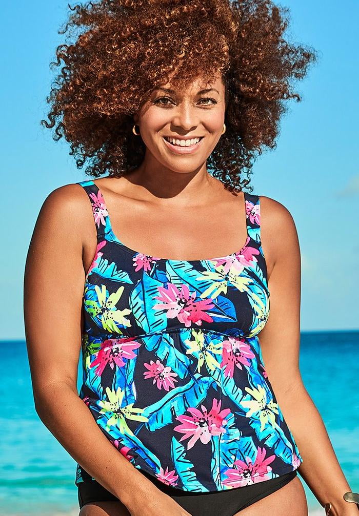 Swimsuits For All Women's Plus Size Flared Tankini Top 8 Tropical ...