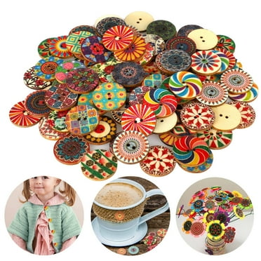 100PCS Mixed Vintage Wood Buttons for Crafts,Wooden Buttons 2 Holes DIY ...