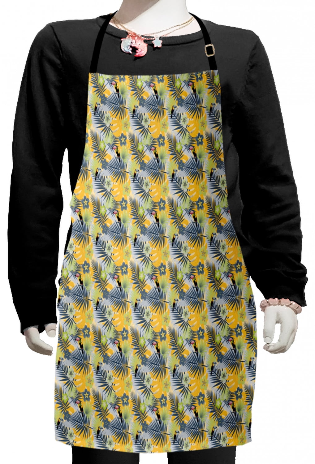 Tropical Kids Apron, Exotic Forest Pattern with Abstract Flowers Leaves ...