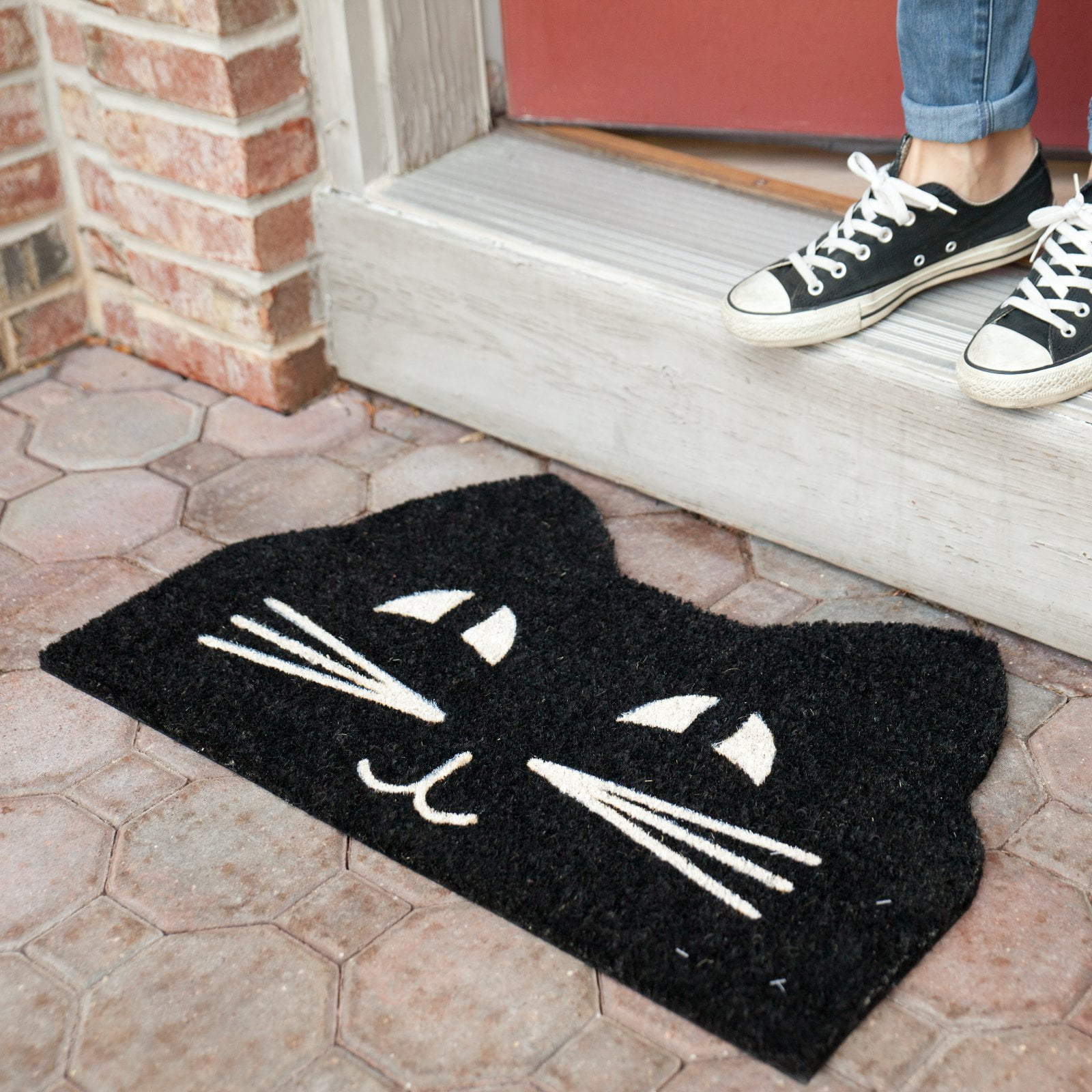 Entryways Cat Face Coir Indoor Outdoor Doormat, 17'' x 28'', Black and ...
