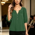 Ayolanni Solid Shirts for Women Ruched Henley 3/4 Sleeve 100% Cotton ...