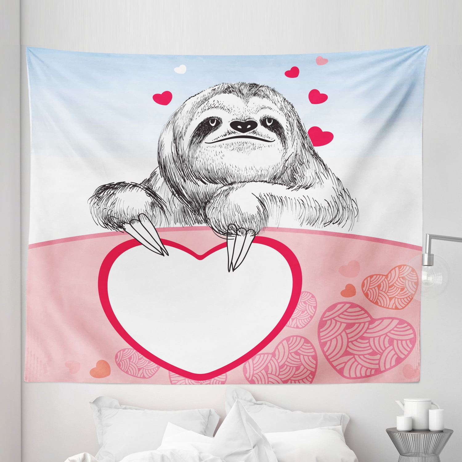 Sloth Tapestry, Romantic Sloth Falling in Love Different Heart ...