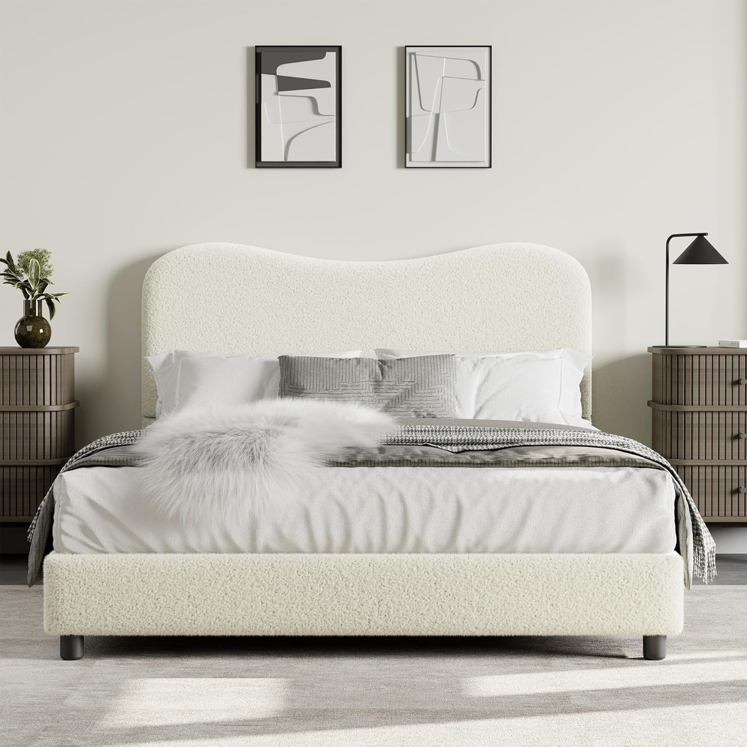 Click here for Bingirl Senfot Boucle Bed Frame: Upholstered Headb... prices