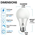E Energetic Lighting A19 LED Light Bulbs, 100W Equivalent, 1600 Lumens ...