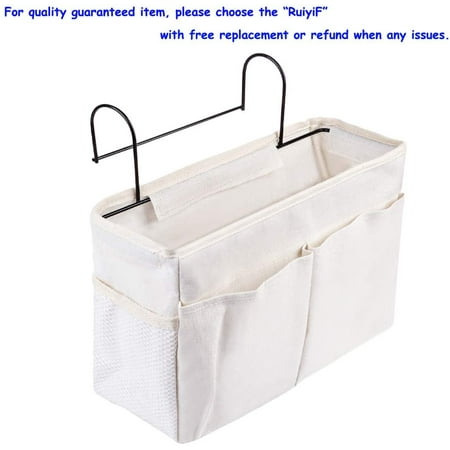 2 Pack Bed Organizer Hanging with Metal Hooks, Bunk Bed Storage Pocket ...