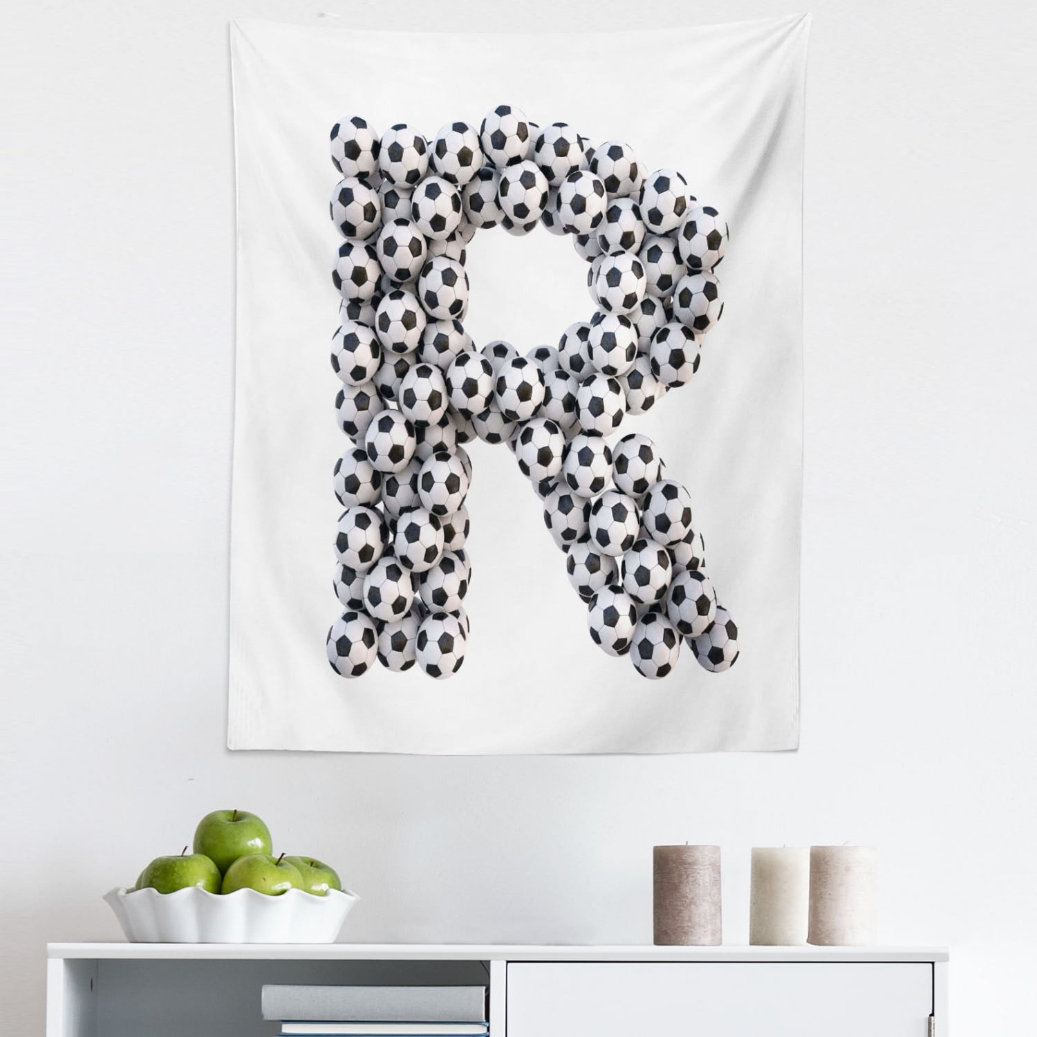 Letter R Tapestry, Soccer Themed Pattern Abstract Alphabet Design ...