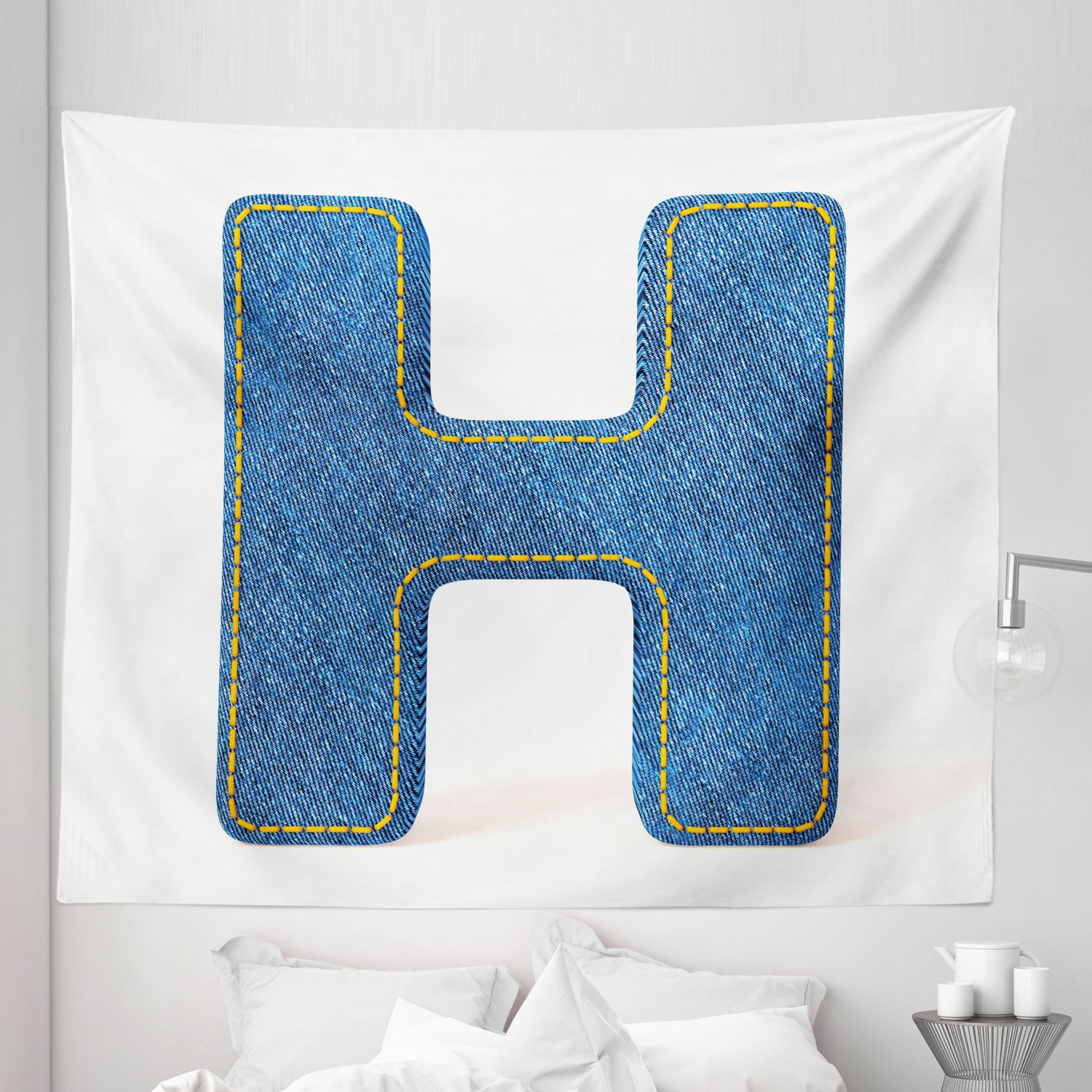 Letter H Tapestry, Denim Letter Design Uppercase H Pattern Jeans ...