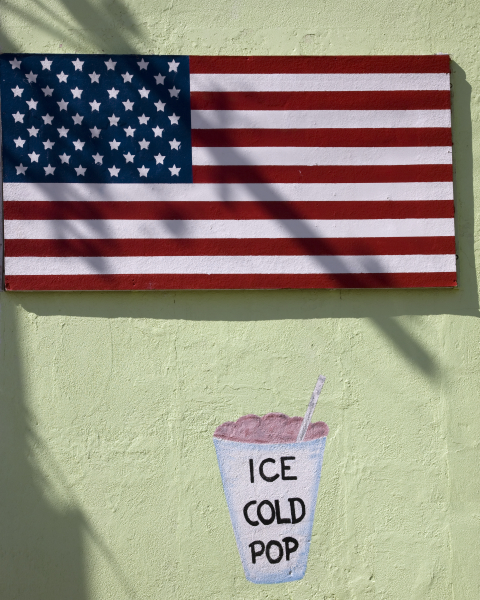 Print: Ice Cold Pop Sign And American Flag Advertised On Route 66 ...