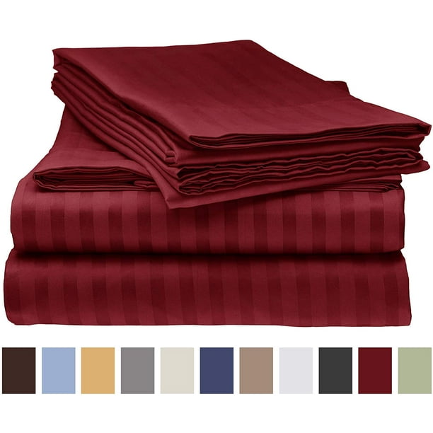 Deluxe Striped 1800 Prestige Soft And Comfortable Bed Sheets Set Queen