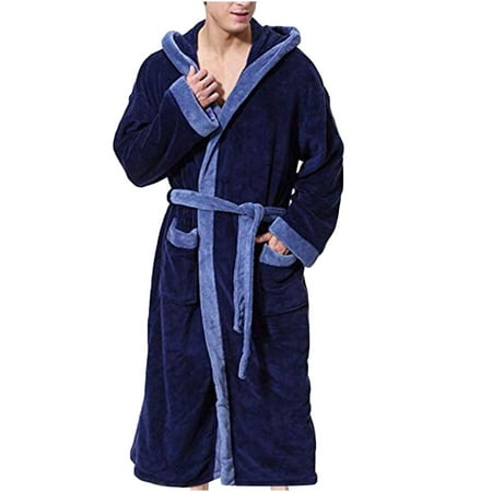 QTBIUQ Men Robe with Hood Warm Long Bathrobe Full Length Soft Sleepwear ...