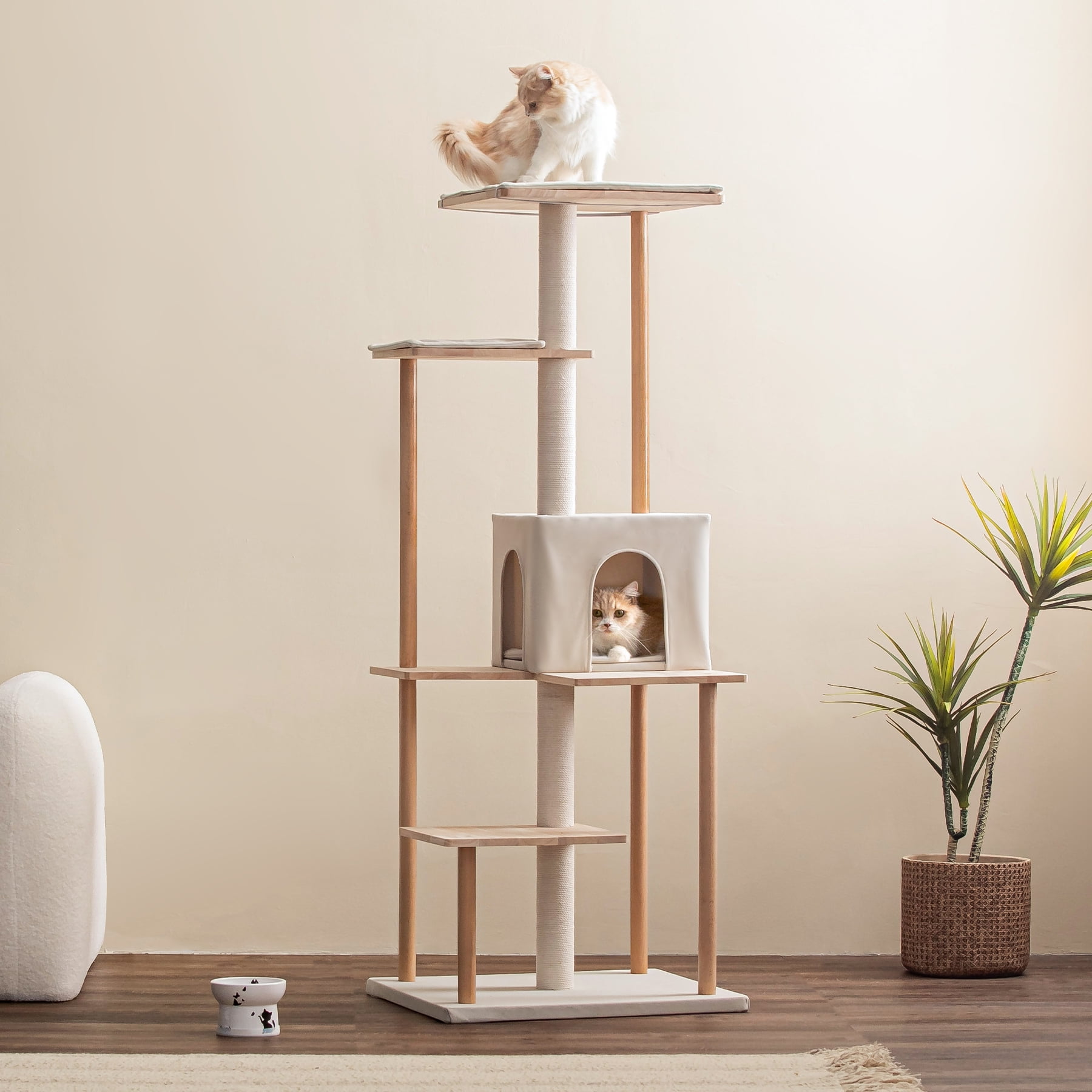 MWPO Modern Cat Tree Wood Cat Tower with Condo, Cushions and Scratching ...
