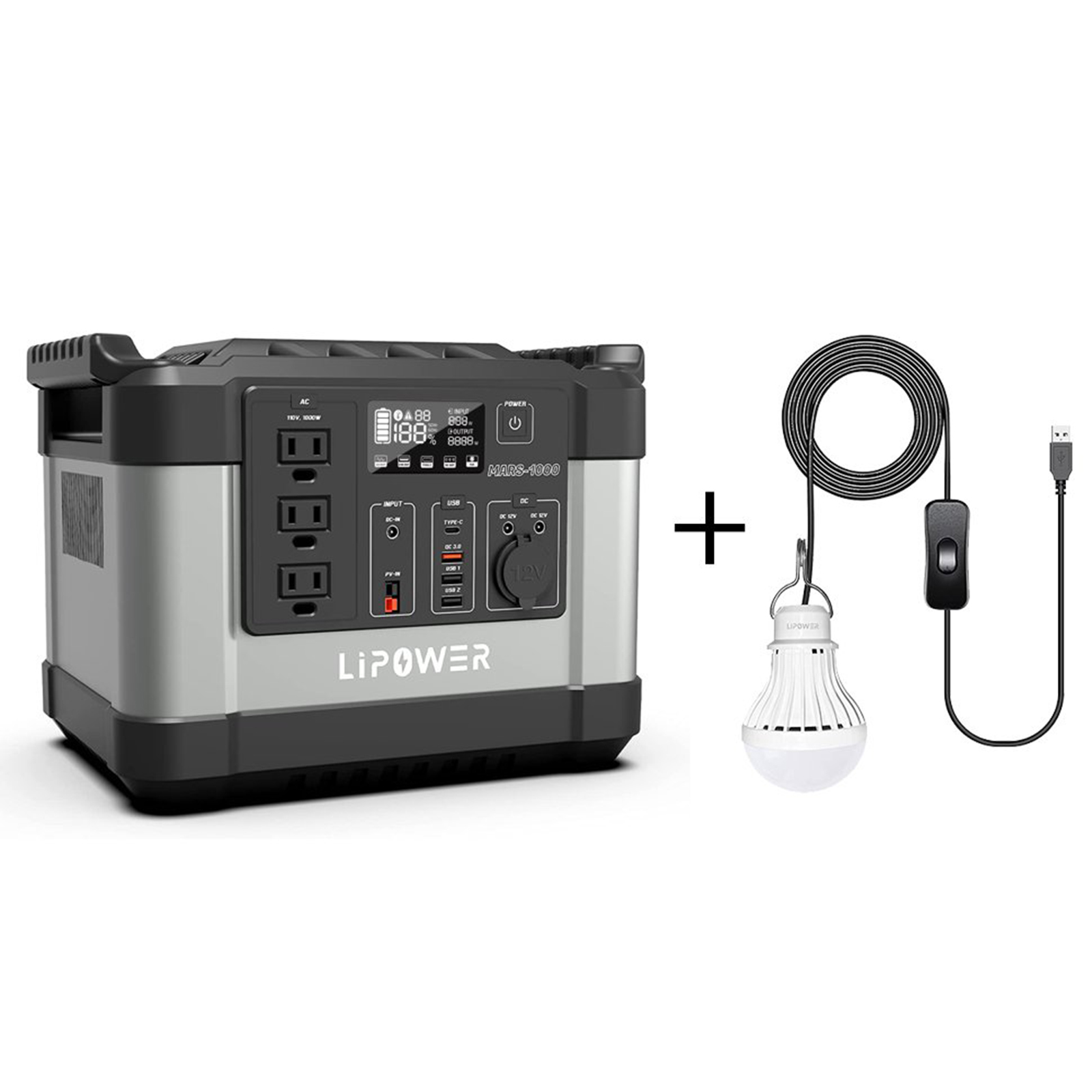 LIPOWER Portable Power Station 1000W, 2000W Peak 1100Wh Solar Generator ...