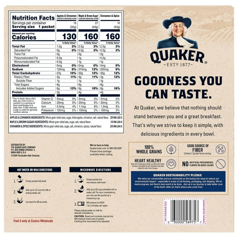 Quaker Oats Instant Oatmeal Nutrition