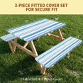 Blue Stripes Picnic Table Cover with Bench Covers Watercolor Ocean ...