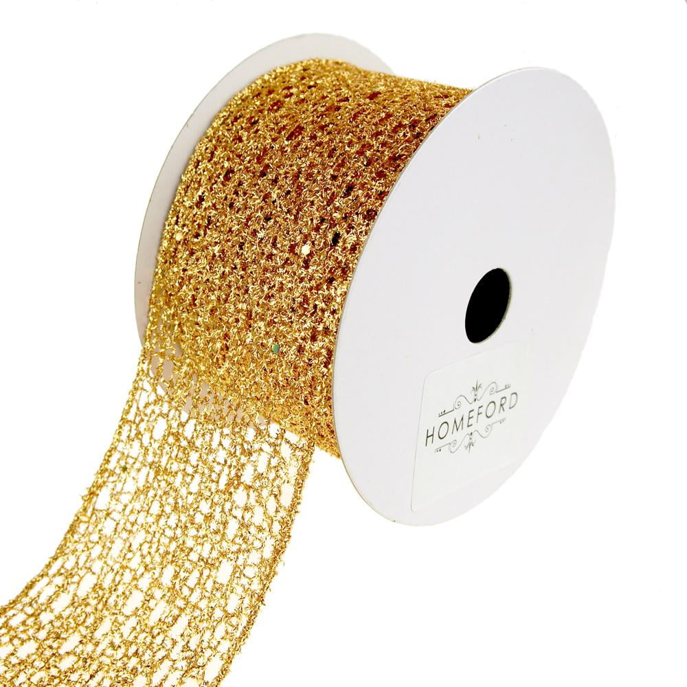 Open Weave Metallic Glitter Tinsel Mesh Christmas Ribbon, Gold, 2-1/2 ...