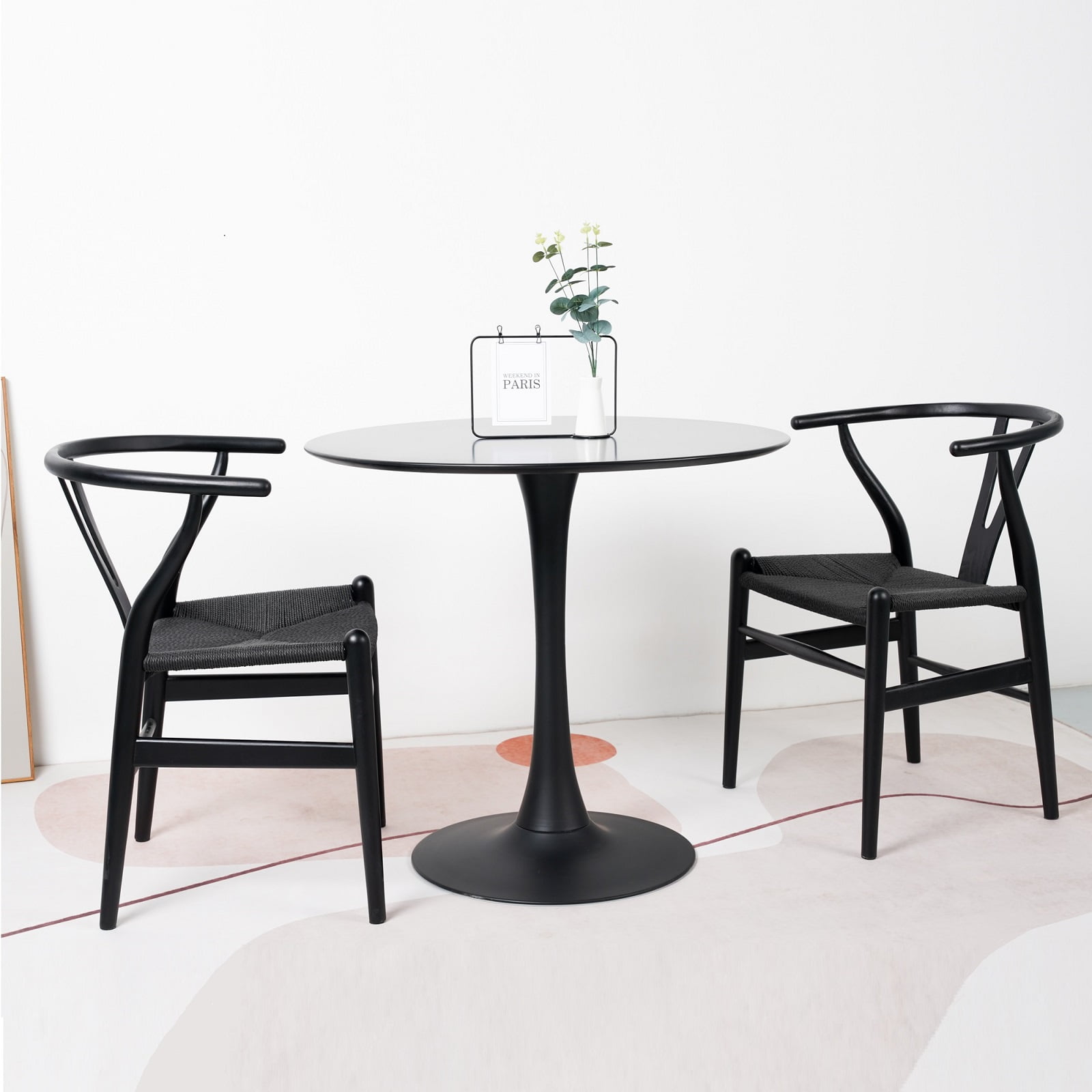 Tomile 3 Pieces Black Dining Table Set, Tulip Table and Wood Dining ...
